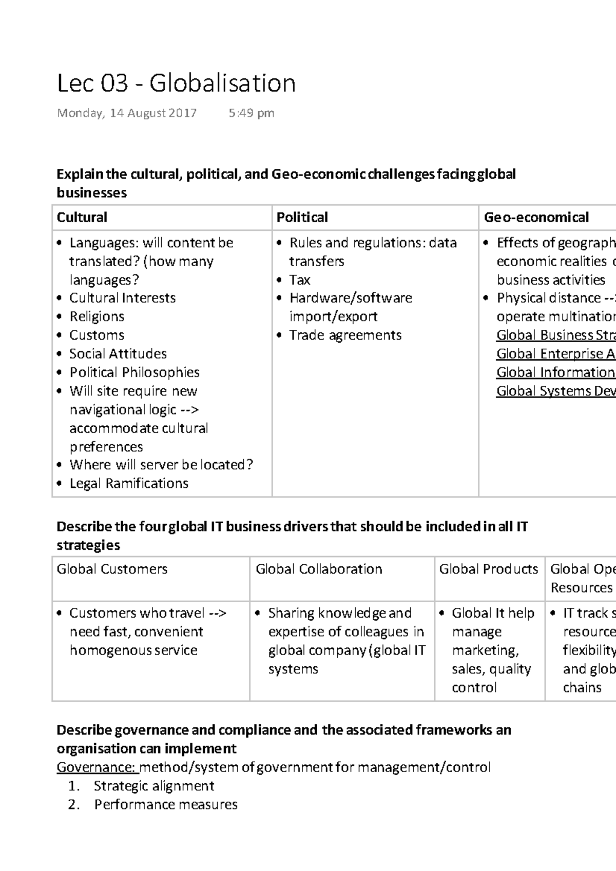 Lec 03 - Globalisation - Lecture notes 3 - Explain the cultural ...