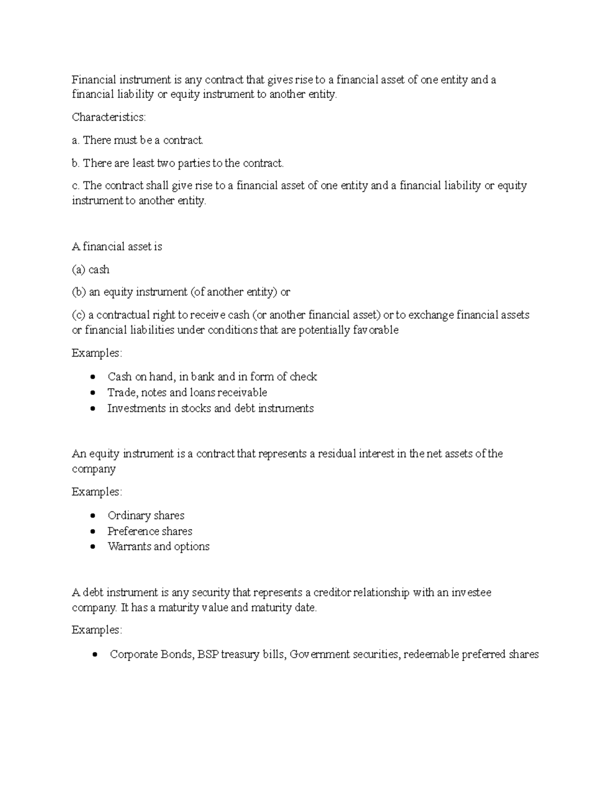 Financial Instrument - Notes - Financial instrument is any contract ...