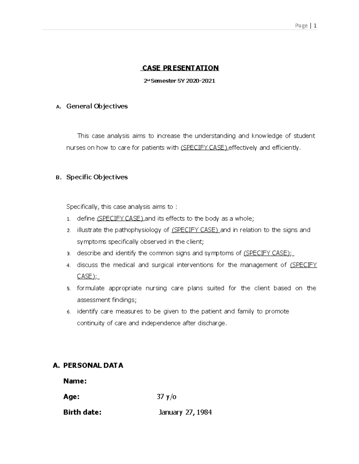 Case-Study for Schizophrenic Patient - CASE PRESENTATION 2 nd Semester ...