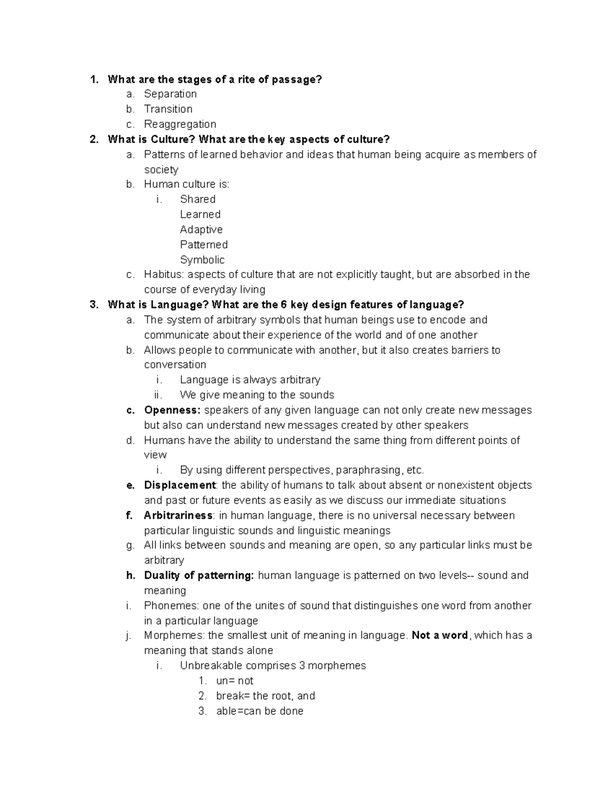 Exam 2 Study Guide - What are the stages of a rite of passage? a ...