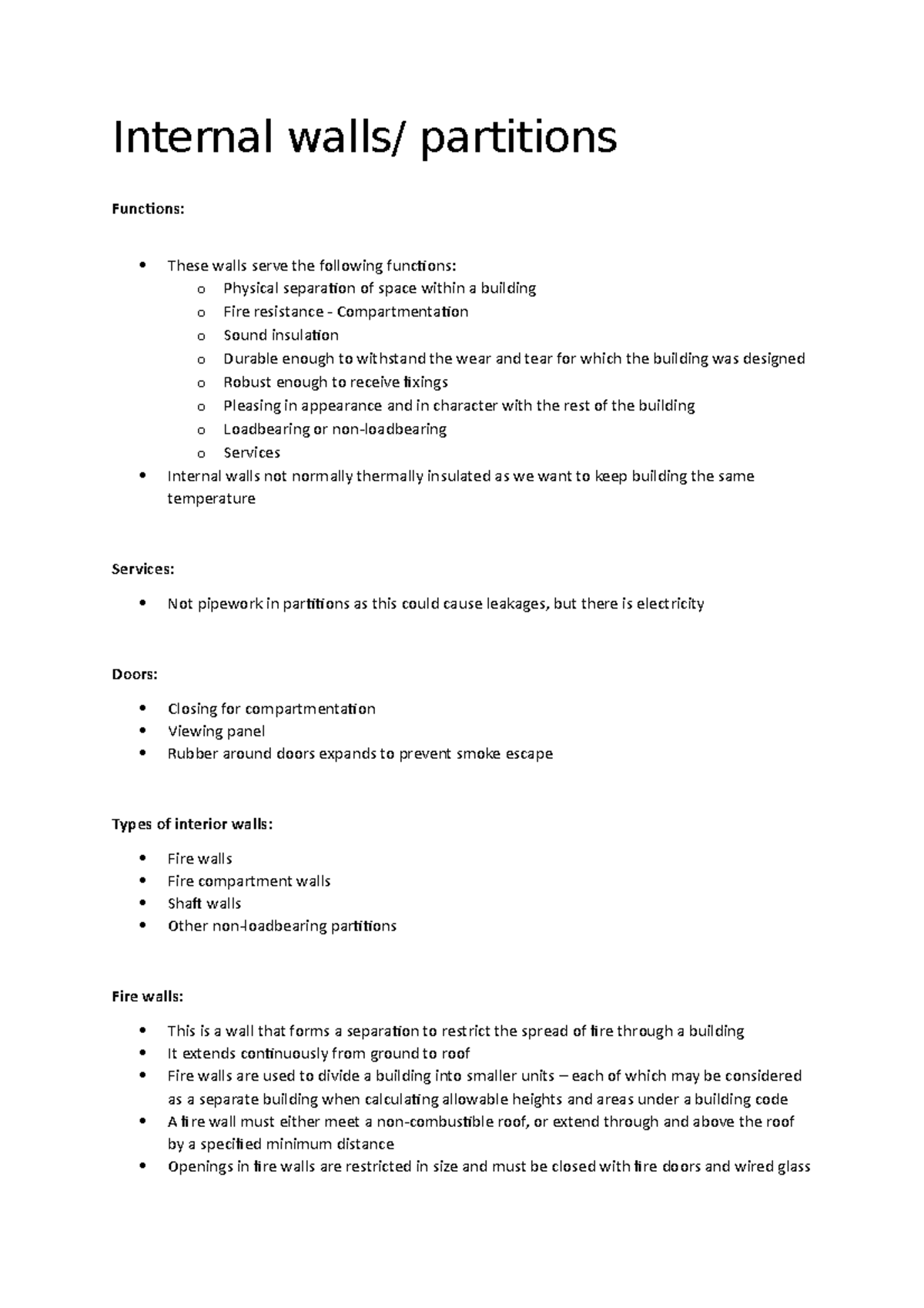 Lecture 9 - Internal walls - Internal walls/ partitions Functions ...