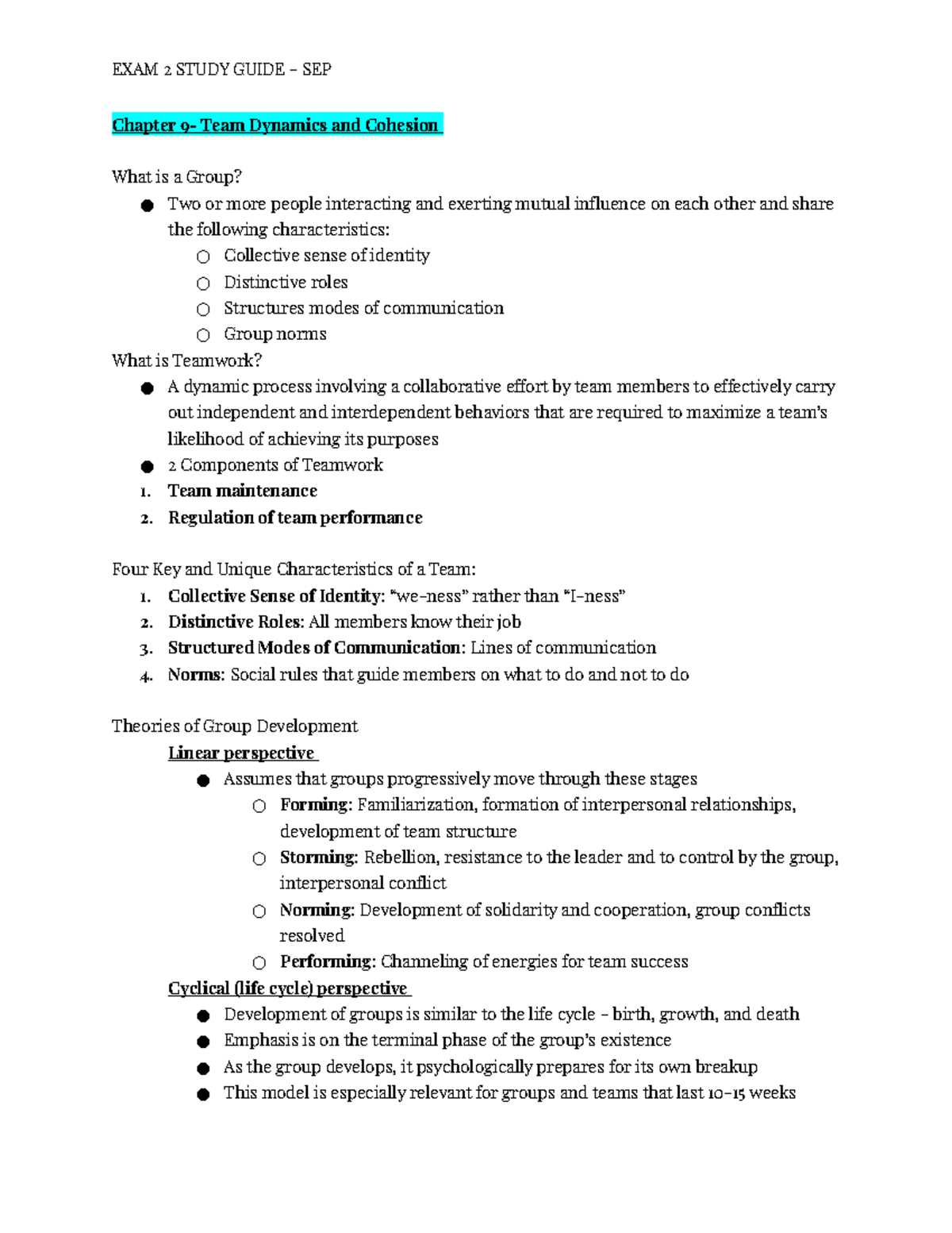 Sport and Exercise Psych Exam 2 SG - EXAM 2 STUDY GUIDE - SEP Chapter 9 ...