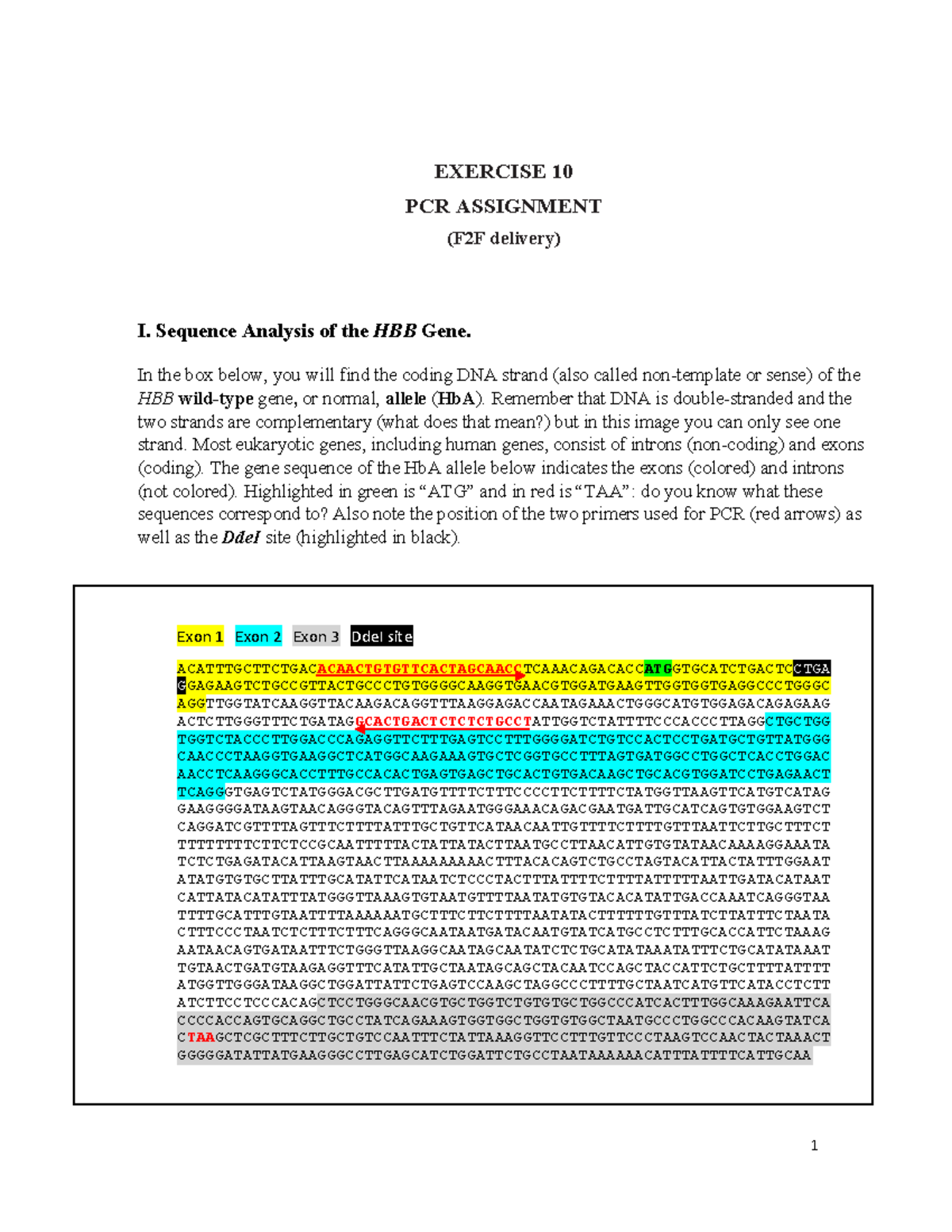 PCR Assignment Fillable - EXERCISE 10 PCR ASSIGNMENT (F2F delivery) I ...