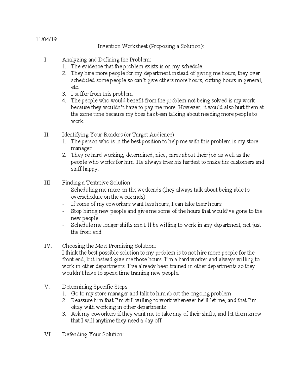 Proposing a solution - 11/04/ Invention Worksheet (Proposing a Solution ...