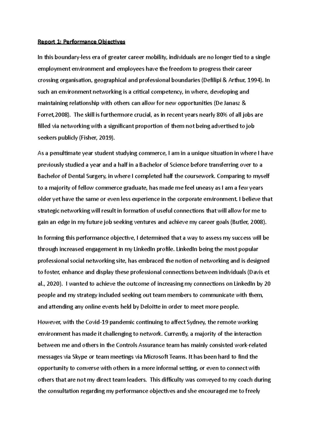 Report 1: Goals for internship - Report 1: Performance Objectives In ...