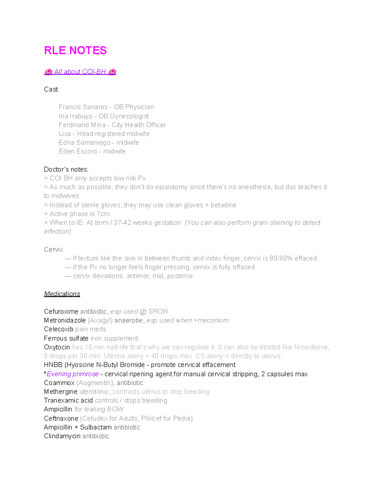 RLE-notes - RLE NOTES 🏩 All about COI-BH 🏩 Cast: Francis Sanares - OB ...