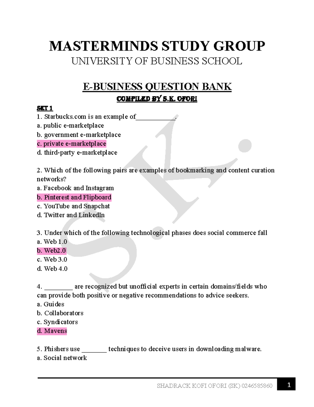 E- Business Question BANK BY SK - MASTERMINDS STUDY GROUP UNIVERSITY OF ...