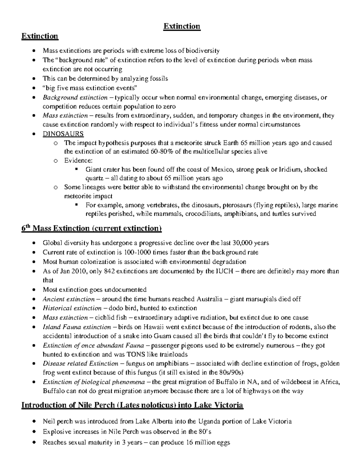 Extinction - Notes - Extinction Extinction Mass extinctions are periods ...