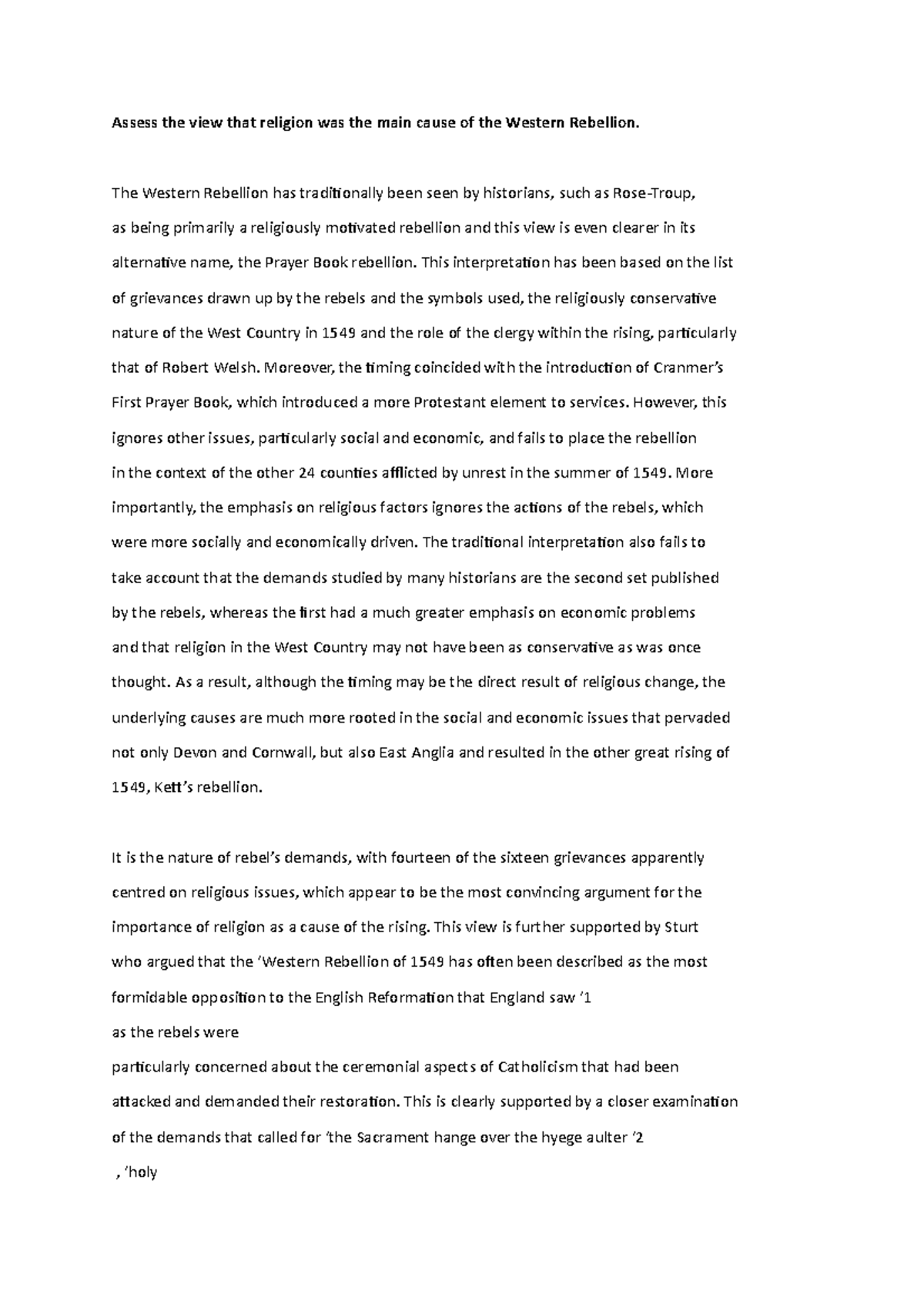Coursework Examplar 2 - Essay assessing the view that religion caused ...