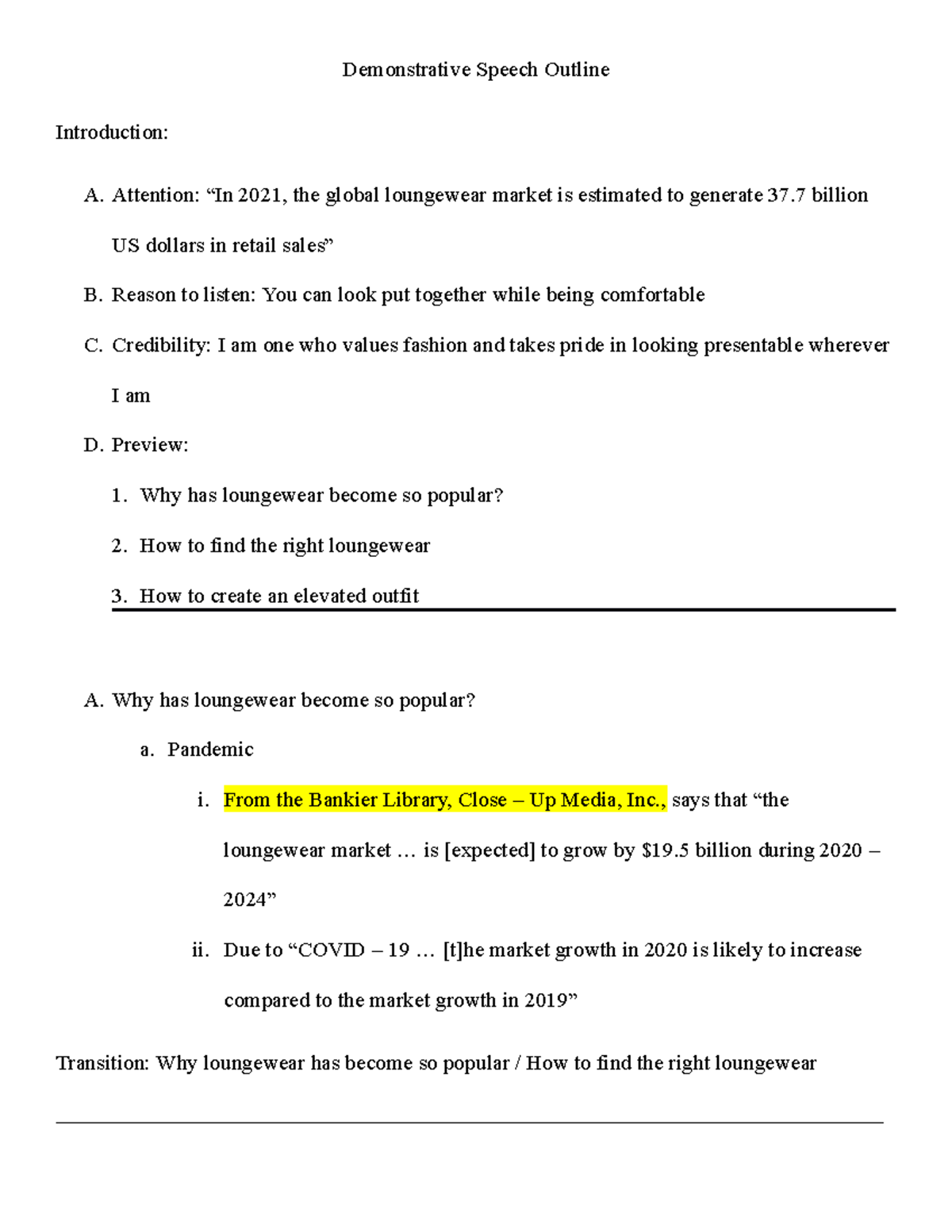 Simplified demonstrative outline - Demonstrative Speech Outline ...