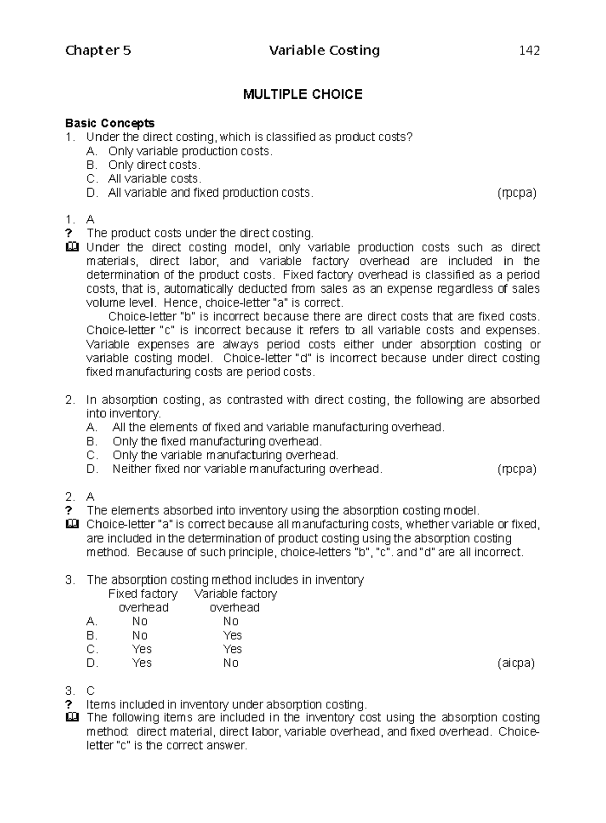 Toaz - Helpful to the students - MULTIPLE CHOICE Basic Concepts Under the direct costing, which ...