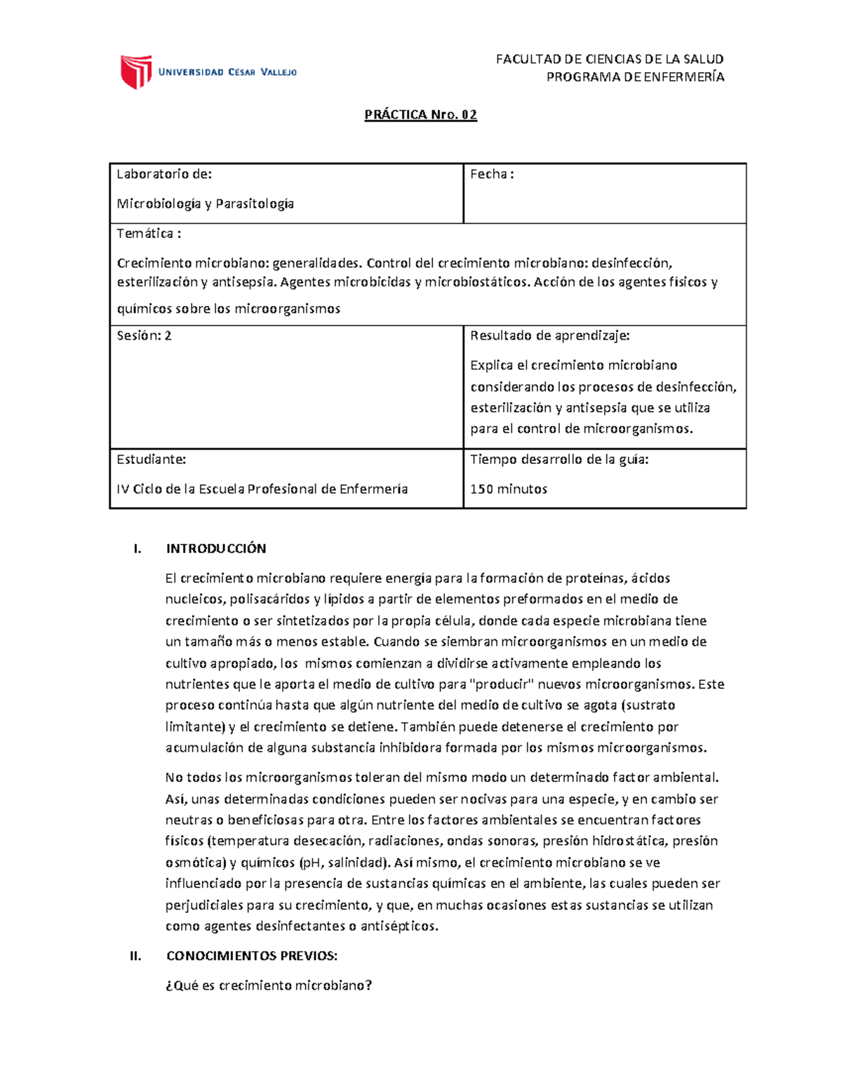 GUÍA DE Prácticas 2 - ..... - PROGRAMA DE ENFERMERÕA PR¡CTICA Nro. 02 Laboratorio de ...