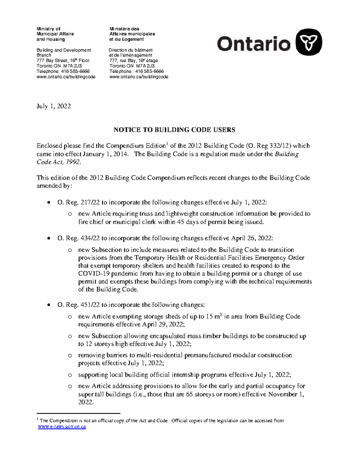 2012 Building Code Compendium Sample - Ministry of Ministère des ...