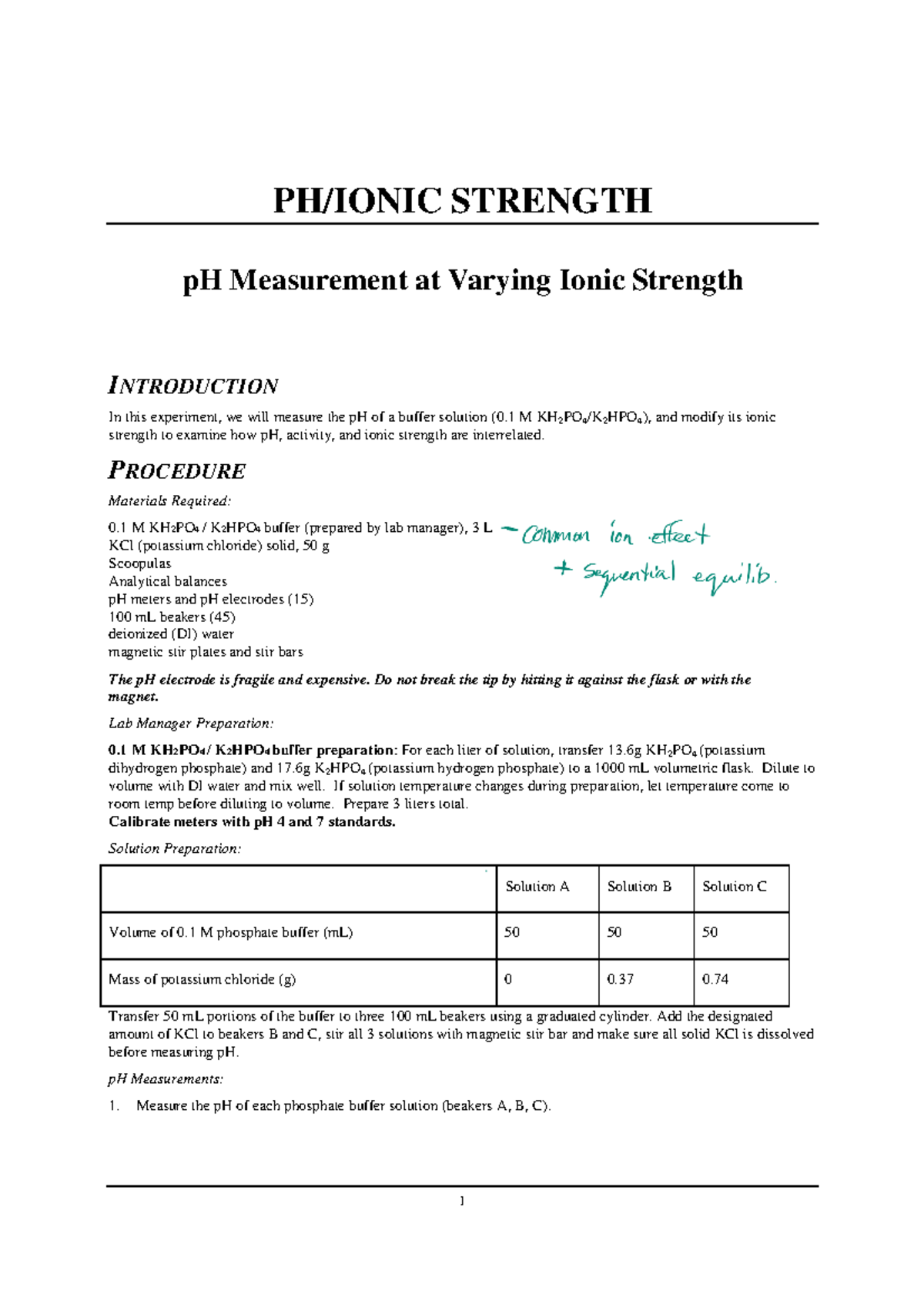 Analytical Chem-Lab 4 pH measurement - PH/IONIC STRENGTH pH Measurement ...