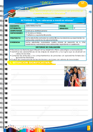 Sesión 01 unidad 6 5sec DPCC - SESIÓN DE APRENDIZAJE 01 - UNIDAD 06 DPCC TÍTULO: “Construimos ...