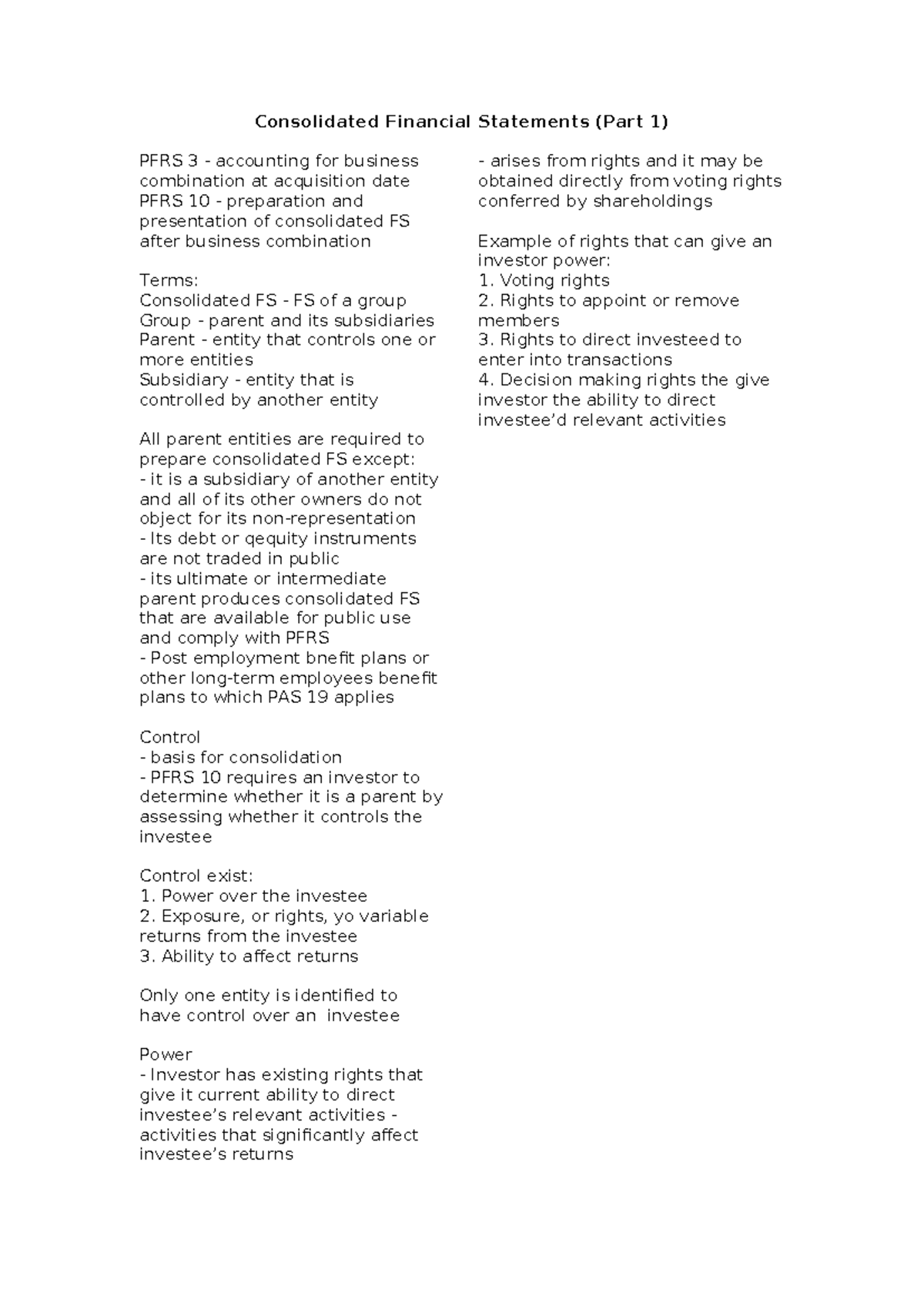 CFS - CFS - Consolidated Financial Statements (Part 1) PFRS 3 ...
