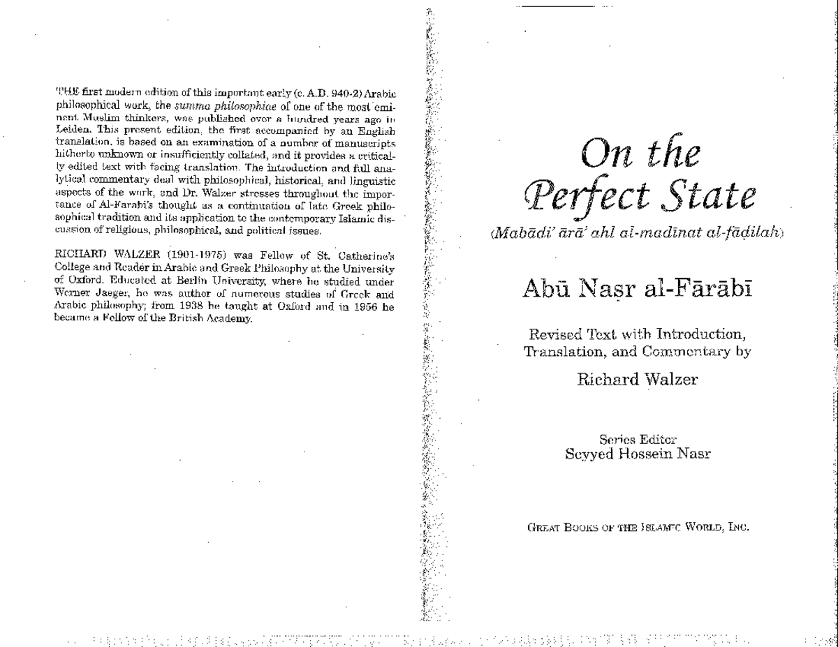 Al-Farabi On the Perfect State - CC 1101 - Studocu
