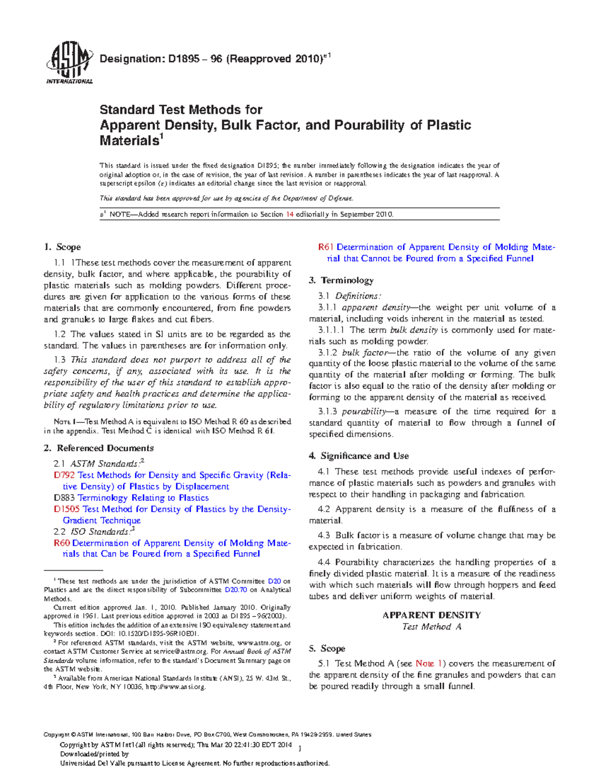 ASTM D1895 - STANDARDS - Designation: D1895 − 96 (Reapproved 2010) ́ 1 ...