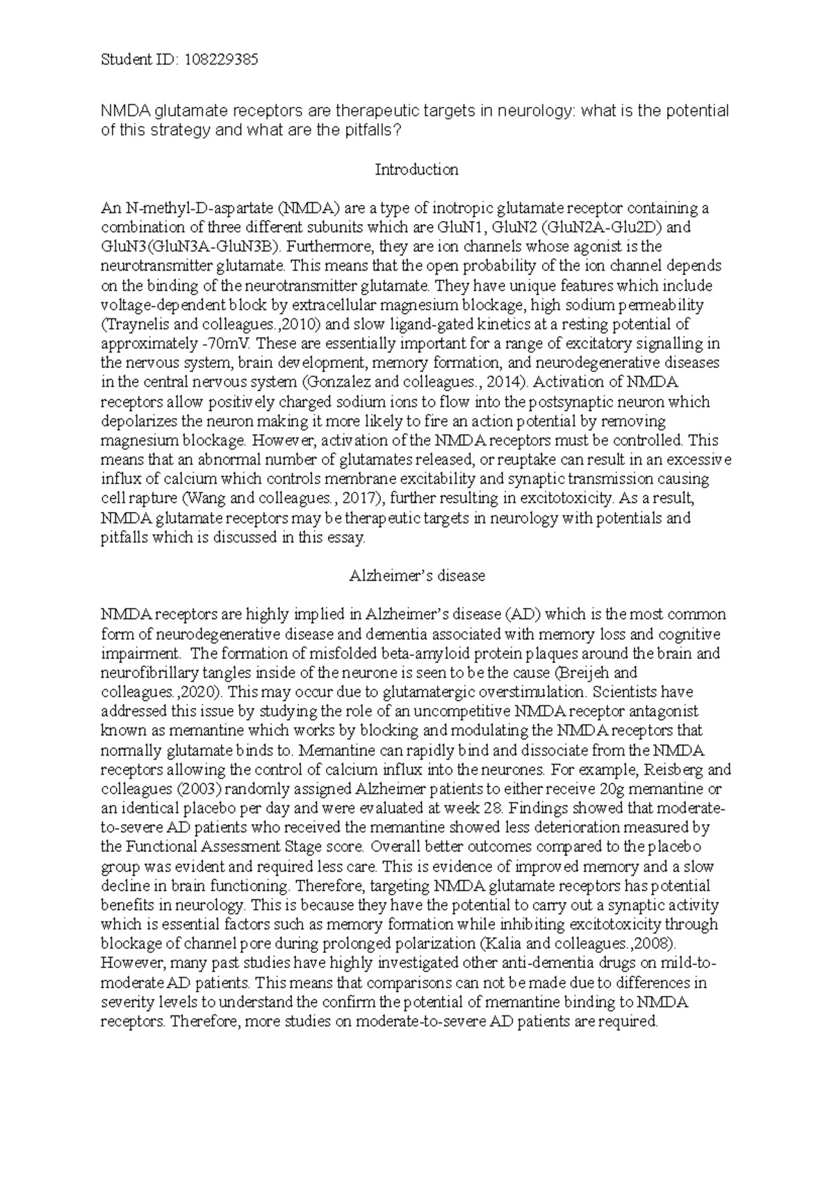 Essay question set , first draft example - NMDA glutamate receptors are ...