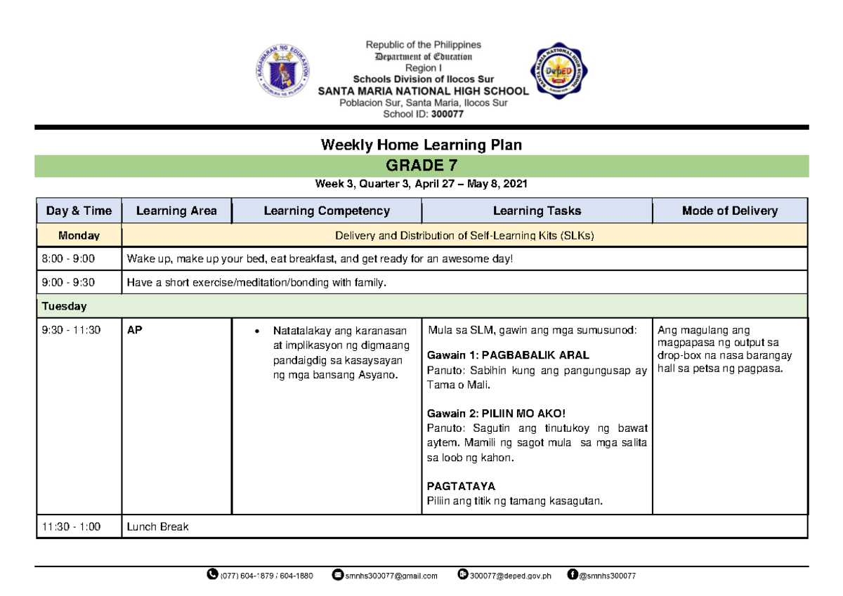WHLP Grade 7 Q3 Week 3 - lesson plan lesson plan lesson plan lesson ...