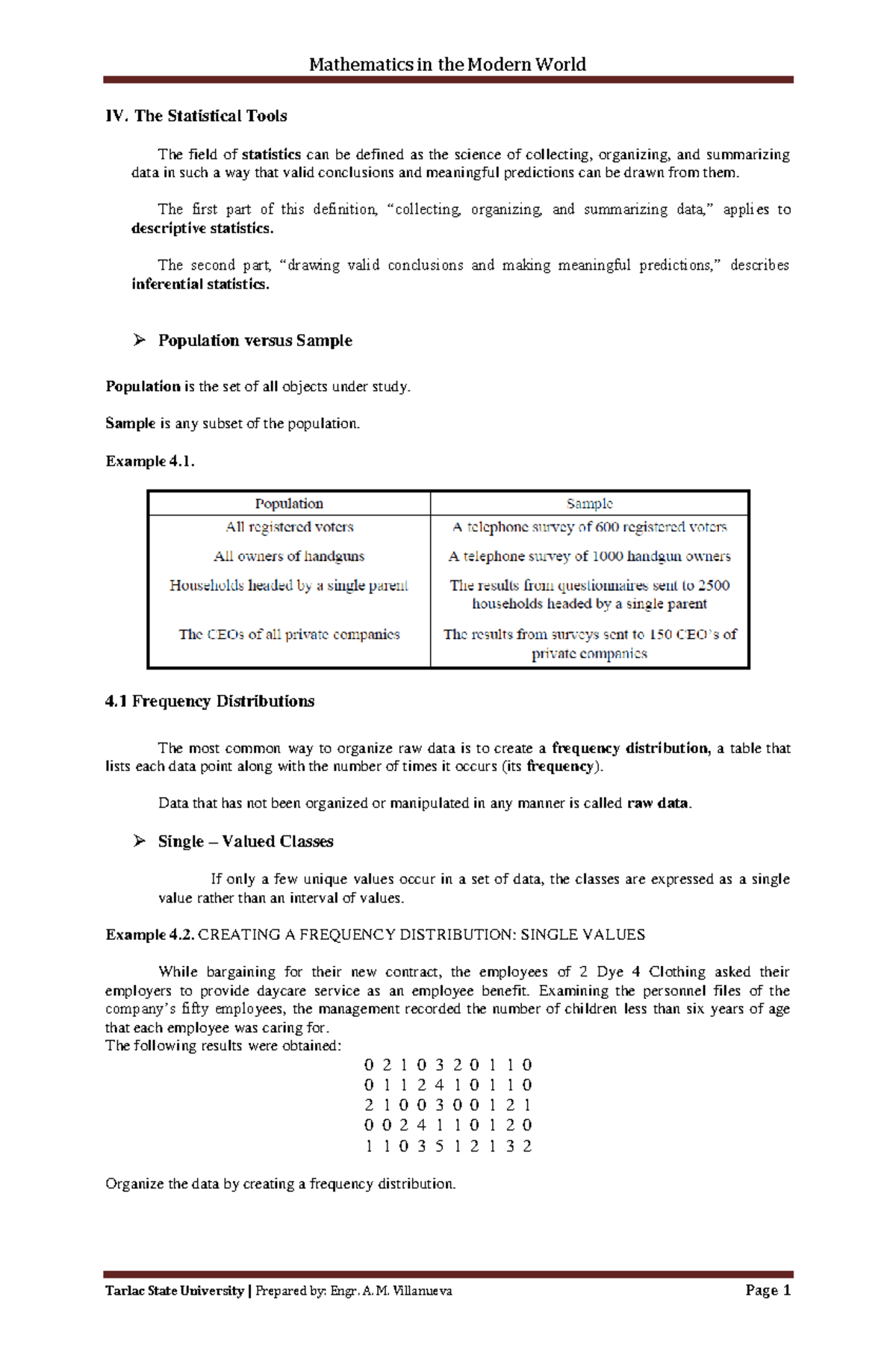IV. The Statistical Tools - IV. The Statistical Tools The field of ...