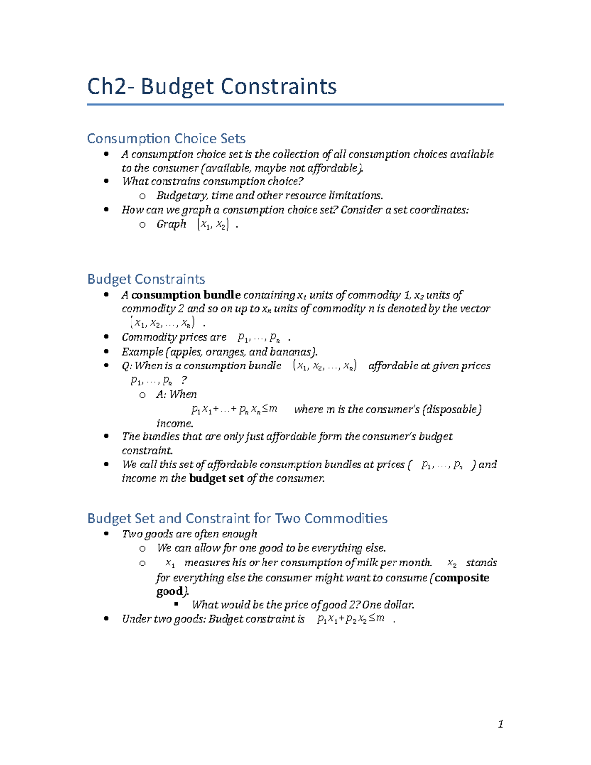 Budget Constraints lec1 - Ch2- Budget Constraints Consumption Choice ...