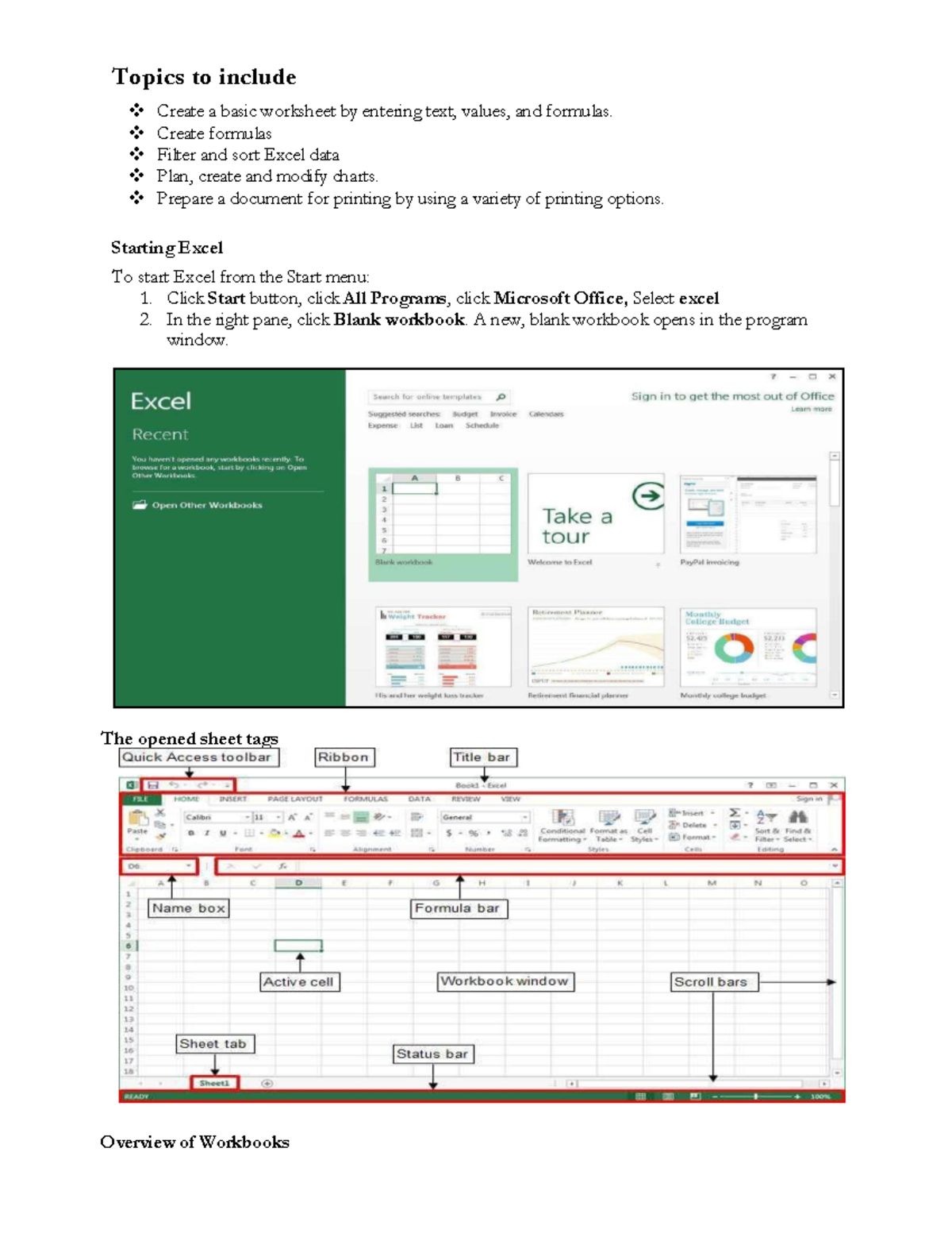 Microsoft Excel Training - Topics to include Create a basic worksheet ...