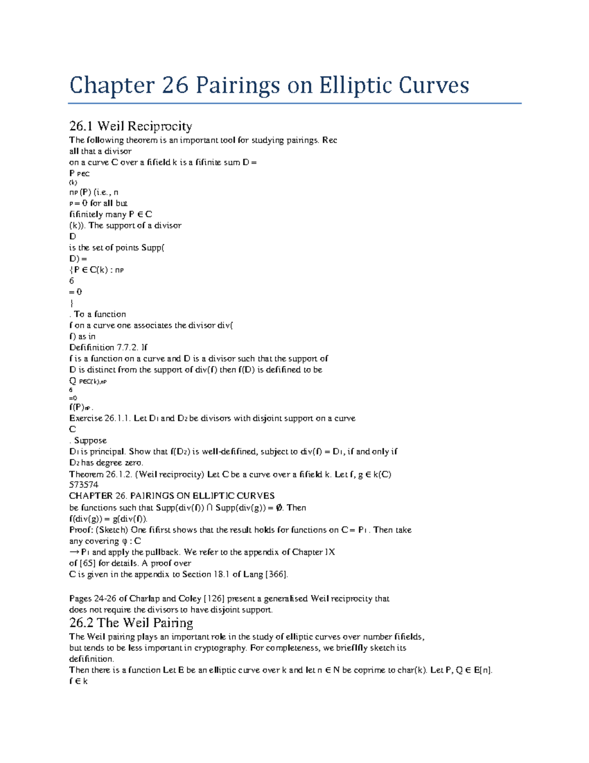 Chapter 26 Pairings on Elliptic Curves - Chapter 26 Pairings on Elliptic Curves 26 Weil ...
