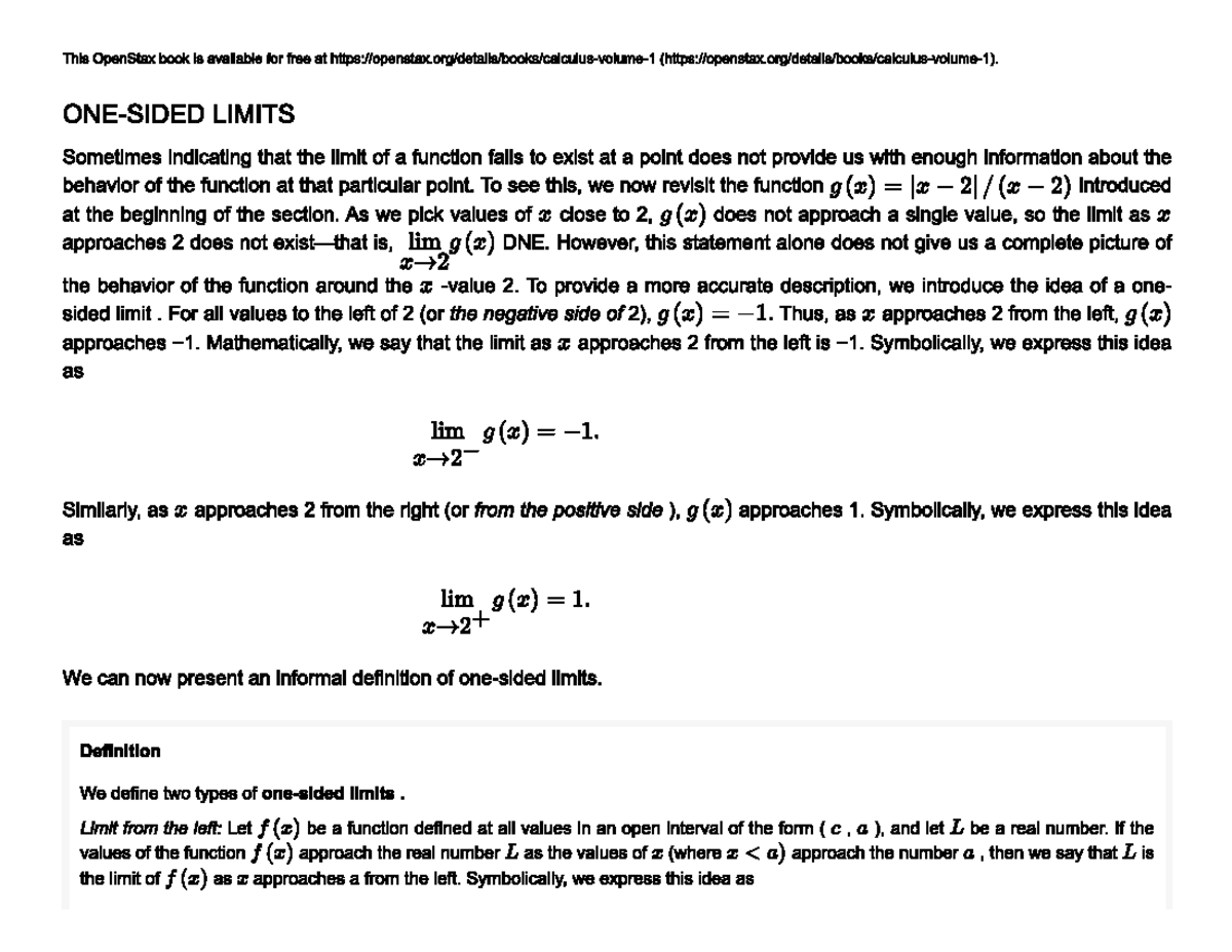 MAT 225 - 1-3 - One-sided Limit - MAT225 - Studocu