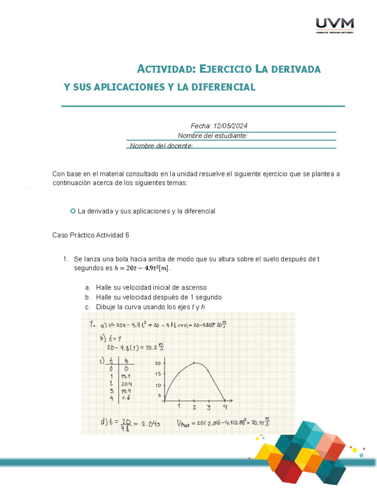 Actividad5 ejercicios en x, y y z - ACTIVIDAD: EJERCICIO LA DERIVADA Y SUS APLICACIONES Y LA ...