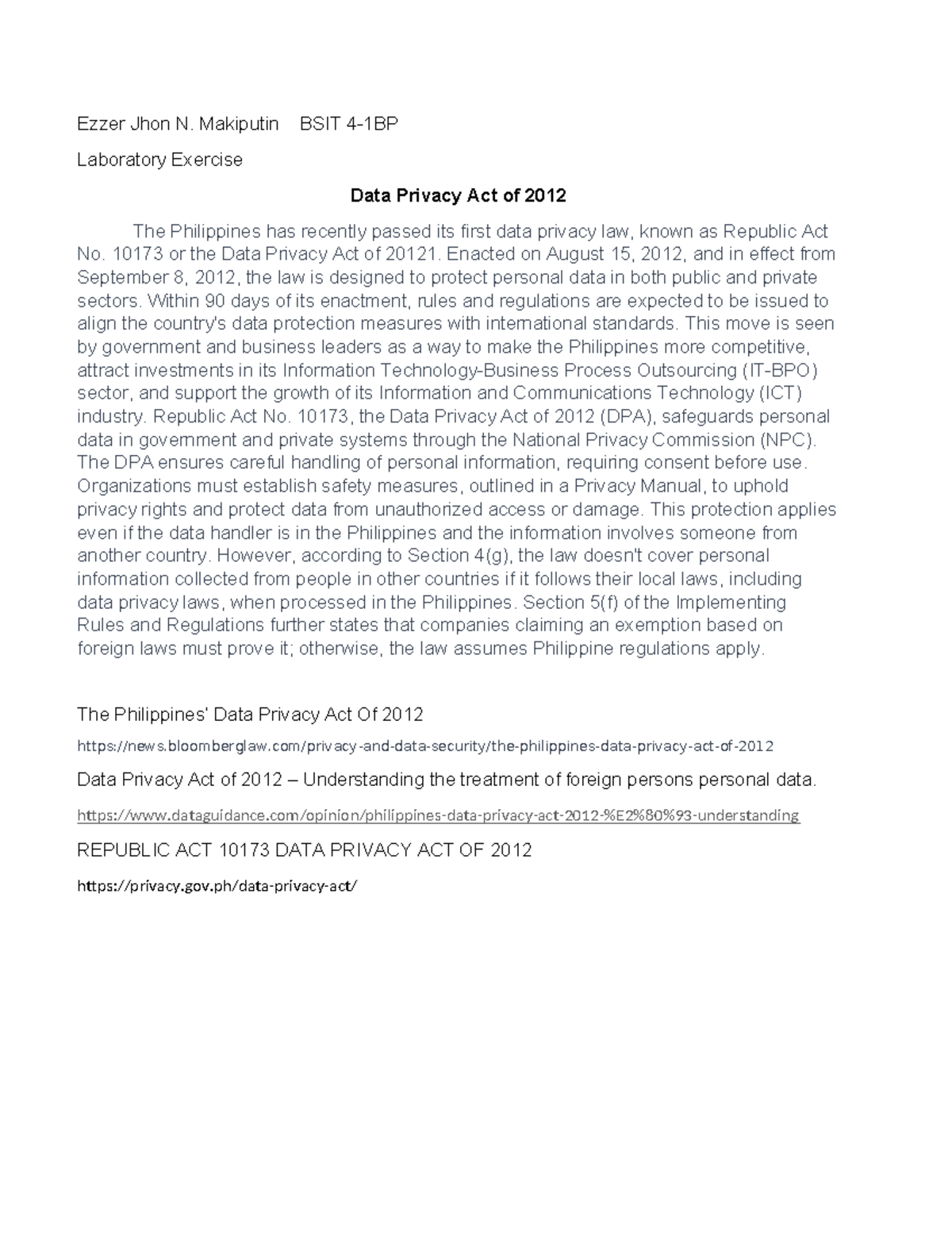 Ezzer Maks BSIT4-1BP 06 Laboratory Exercise 2 - ARG - Ezzer Jhon N ...