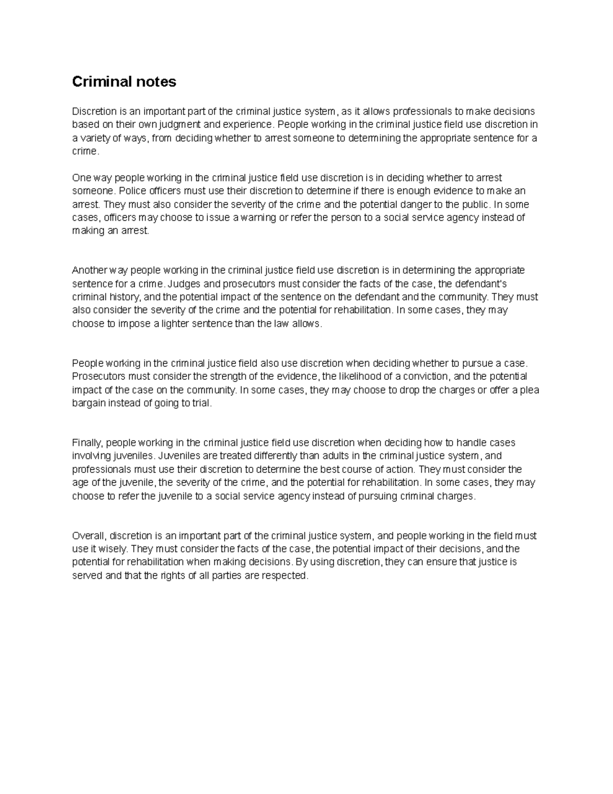 Criminal notes - Criminal notes Discretion is an important part of the ...