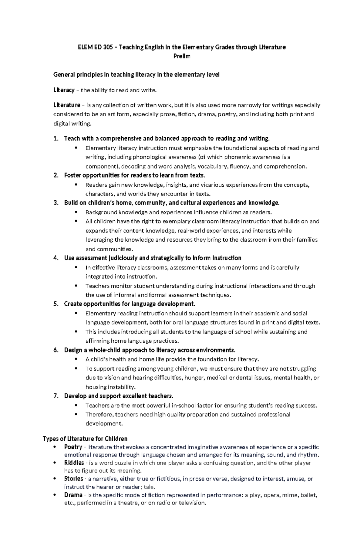 ELEM-ED-305-Prelim - n/a - ELEM ED 305 – Teaching English in the ...