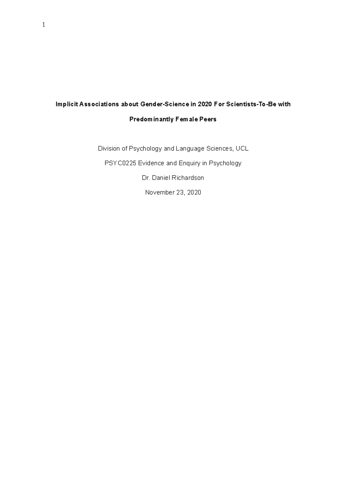 Lab Report 1 Evidence and Enquiry - Implicit Associations about Gender ...