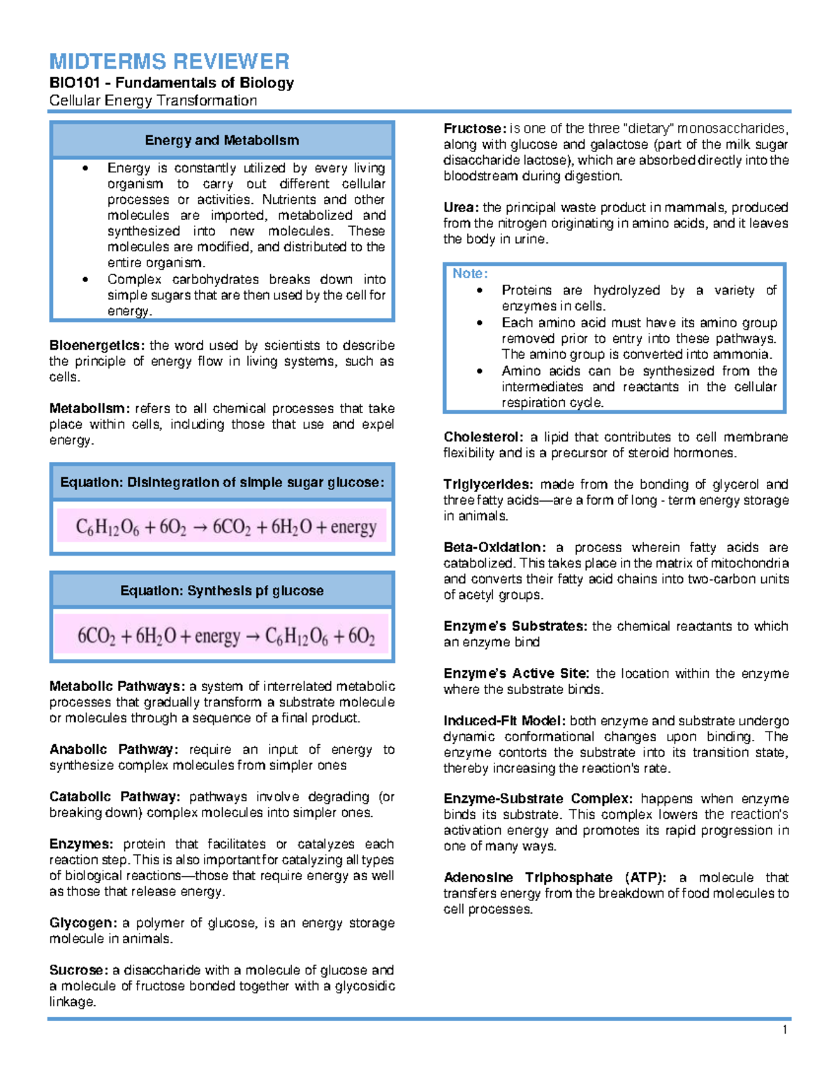 Module 4 - Cellular Energy Transformation - BIO101 - Fundamentals of ...