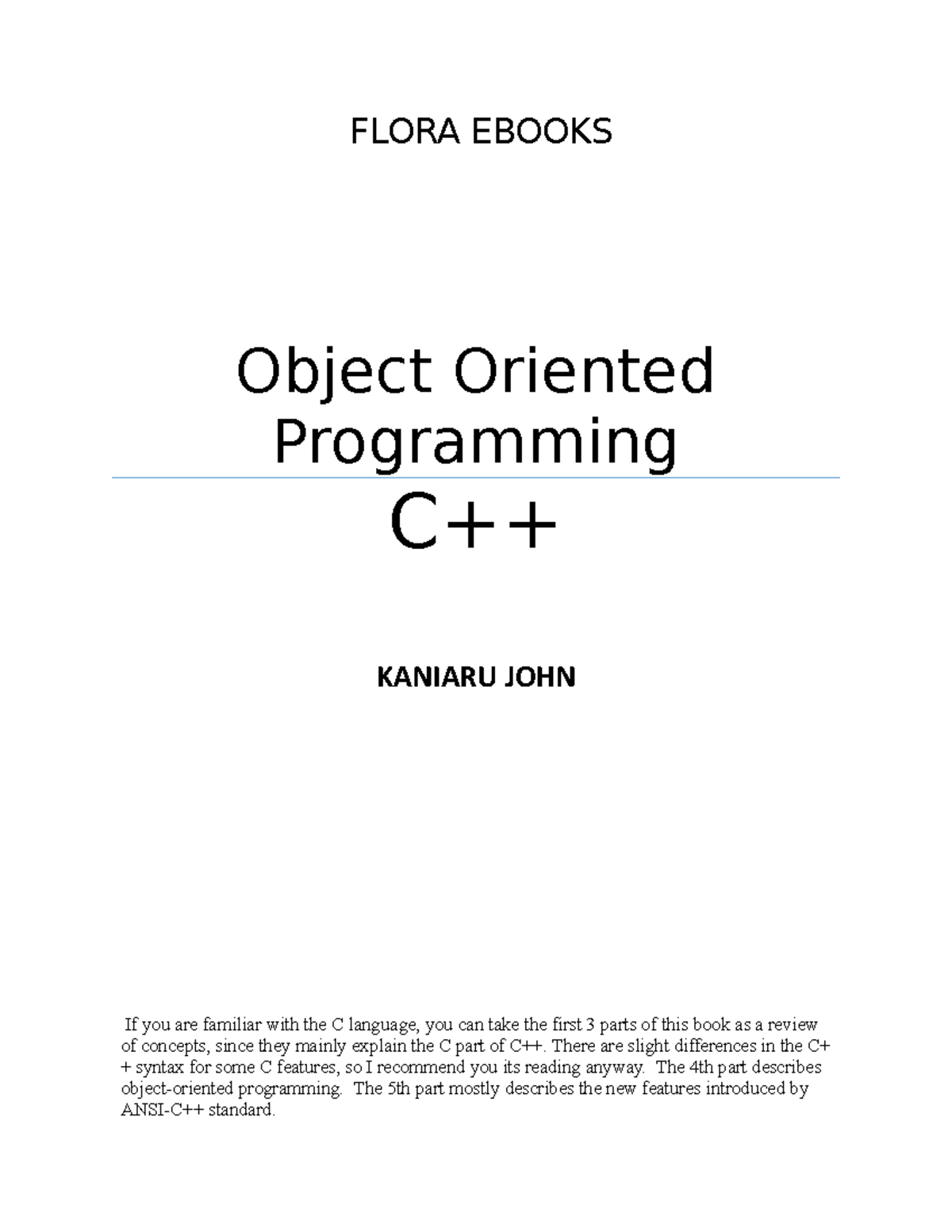 OOP - Lecture notes 1 - FLORA EBOOKS Object Oriented Programming C++ ...