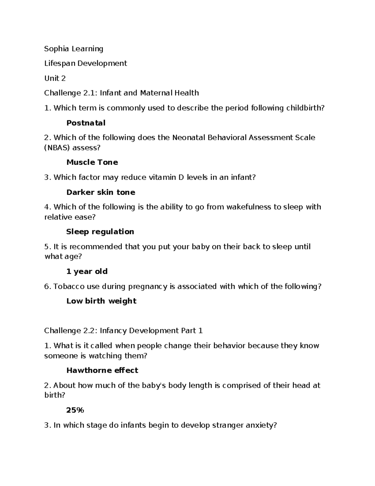 Lifespan Development Unit 2: Infant and Maternal Health Overview ...
