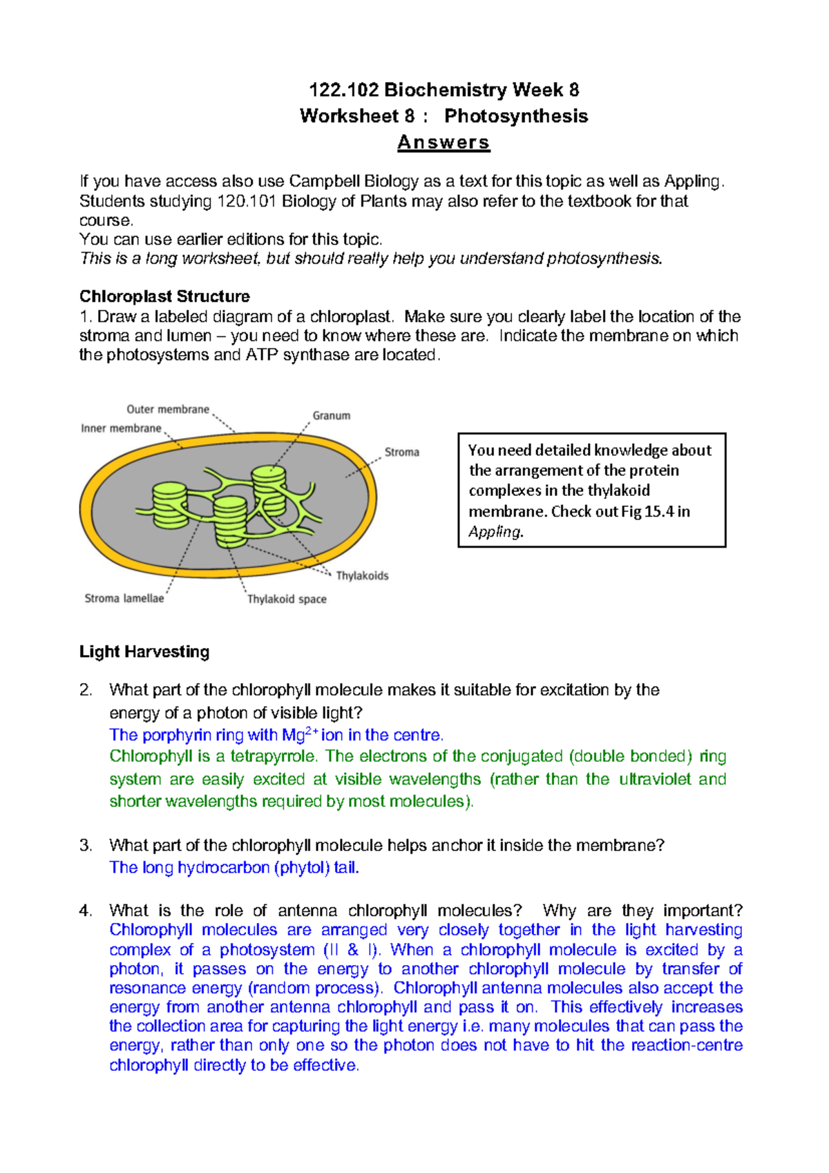 Week 8 Worksheet 8 L20-21 Photosynthesis answers - 122 Biochemistry ...