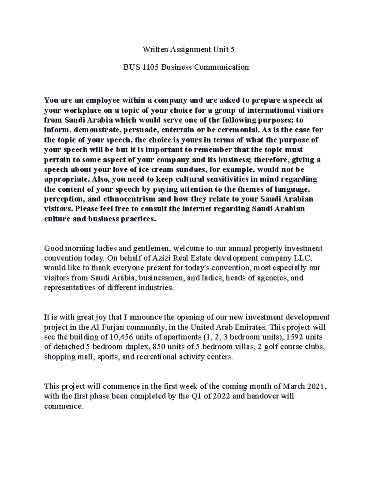 Written Assignment Unit 5 - As is the case for the topic of your speech ...