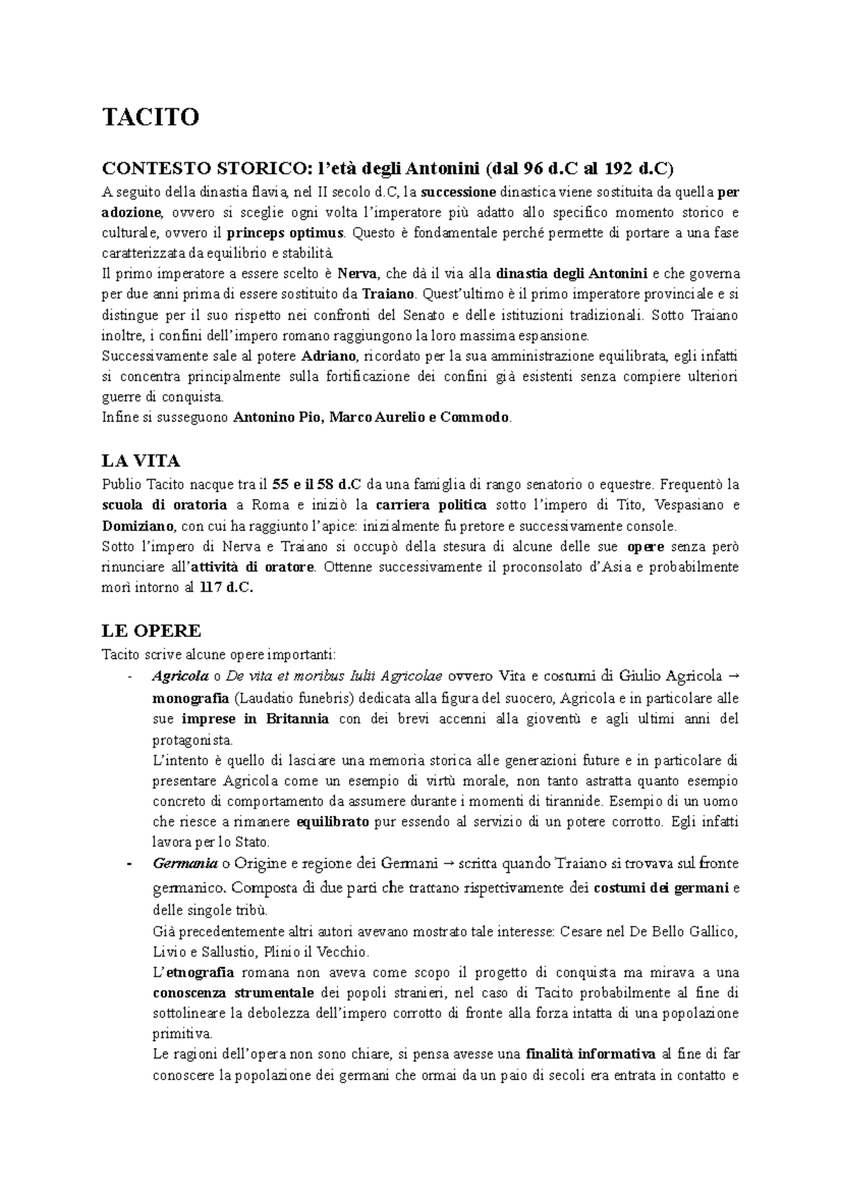 Tacito - riassunto di Tacino, vita, opere e testi - TACITO CONTESTO ...