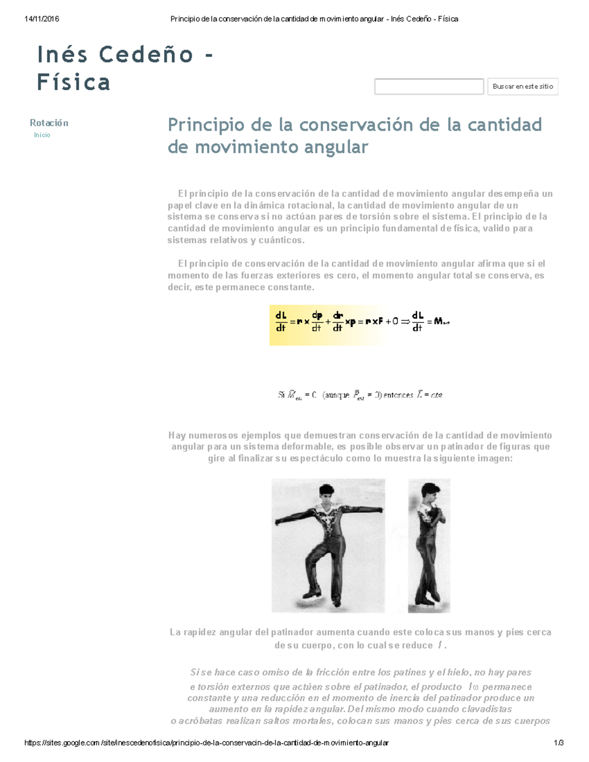 Principio de la conservación de la cantidad de movimiento angular ...