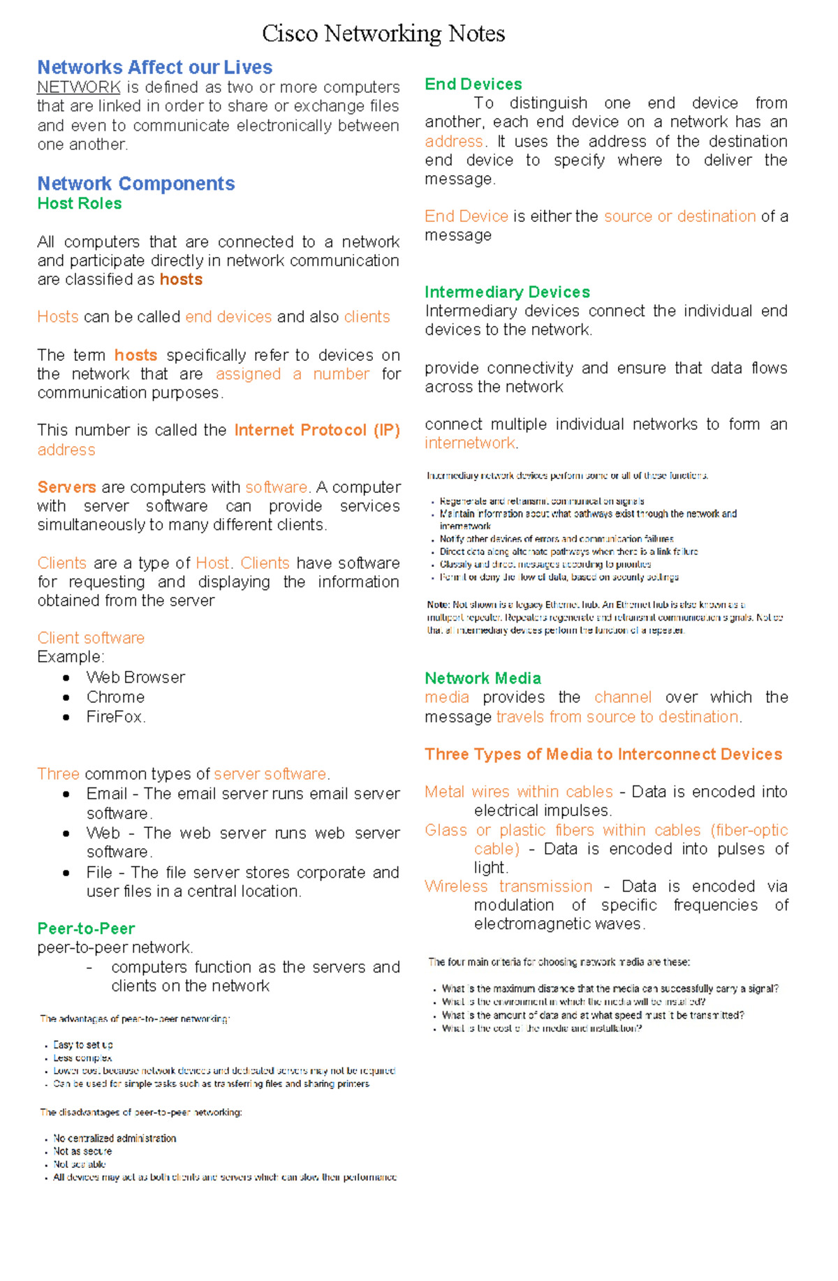 Cisco networking notes - Networks Affect our Lives NETWORK is defined ...