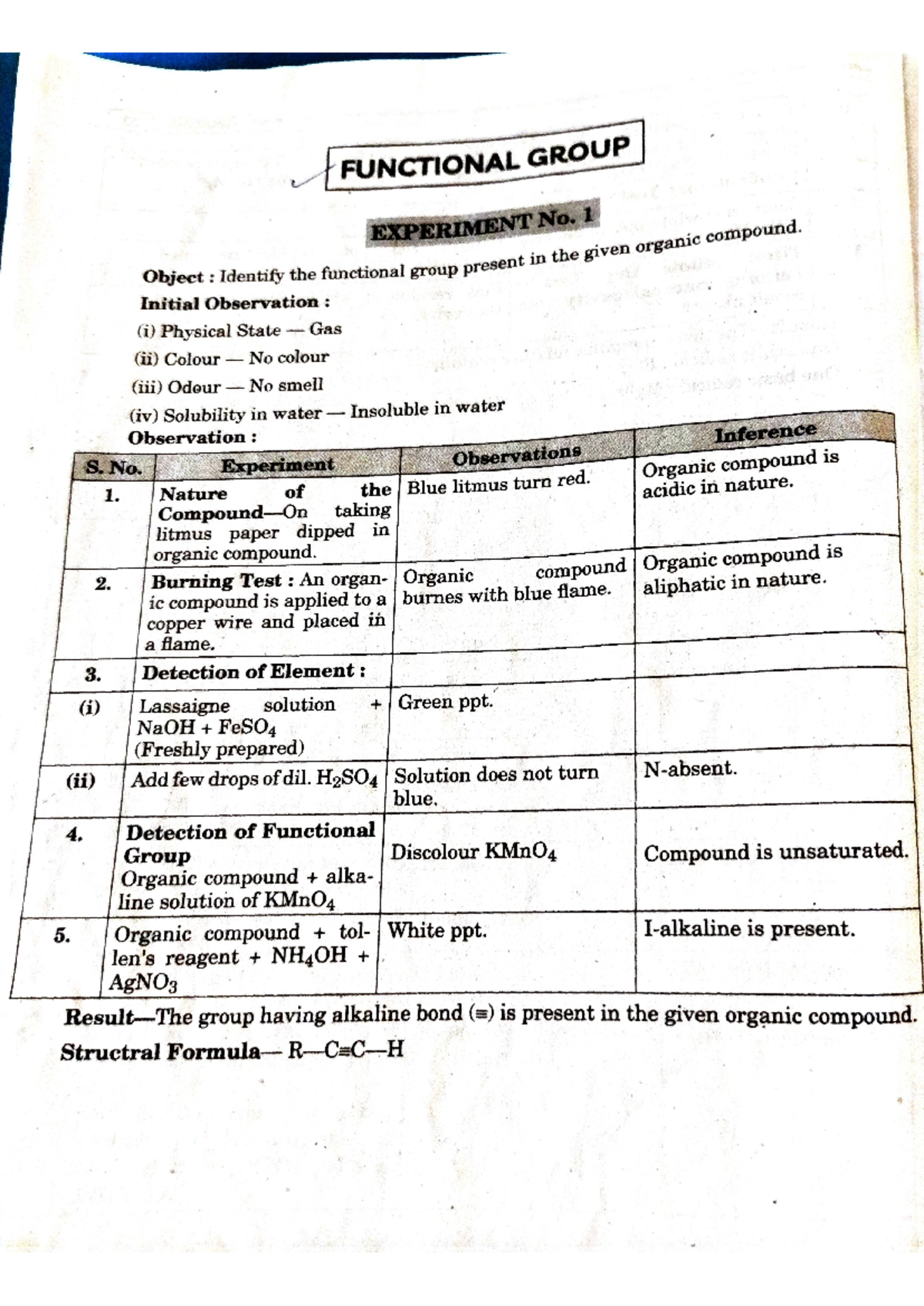Functional Groups - FUNCTIONAL GROUP EXPERIMENT No. 1 Object : Identify ...