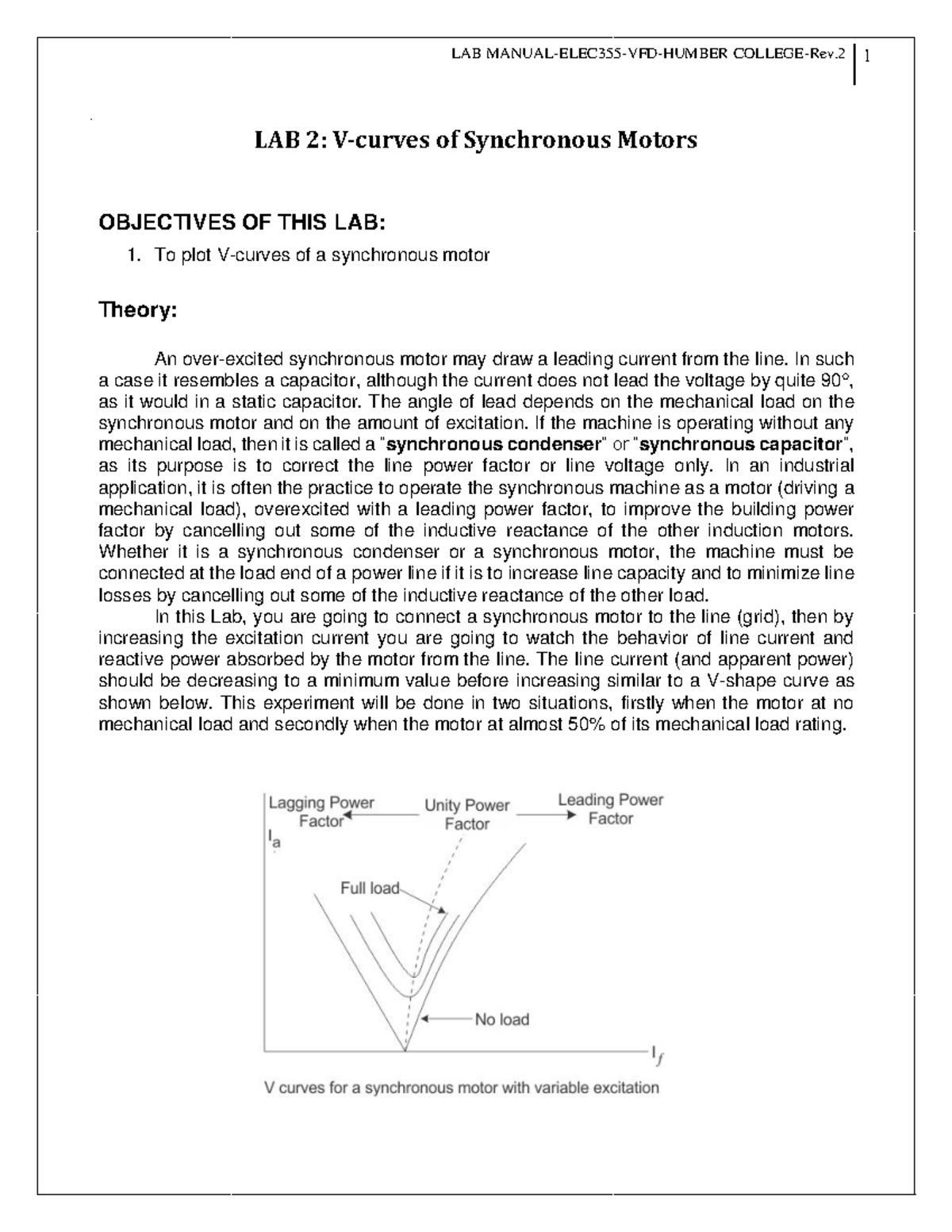 Lab 2 theory - Laboratory 2 instructions about V curves on synchronous ...