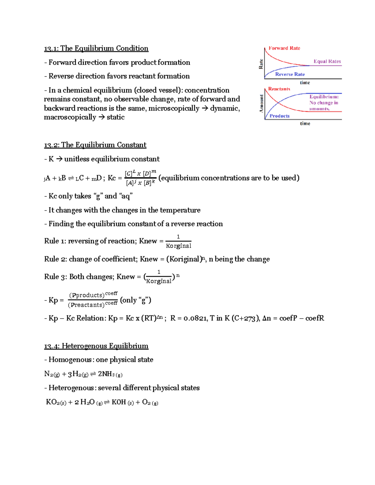 Chemistry Chapter 13 - 13: The Equilibrium Condition Forward direction ...