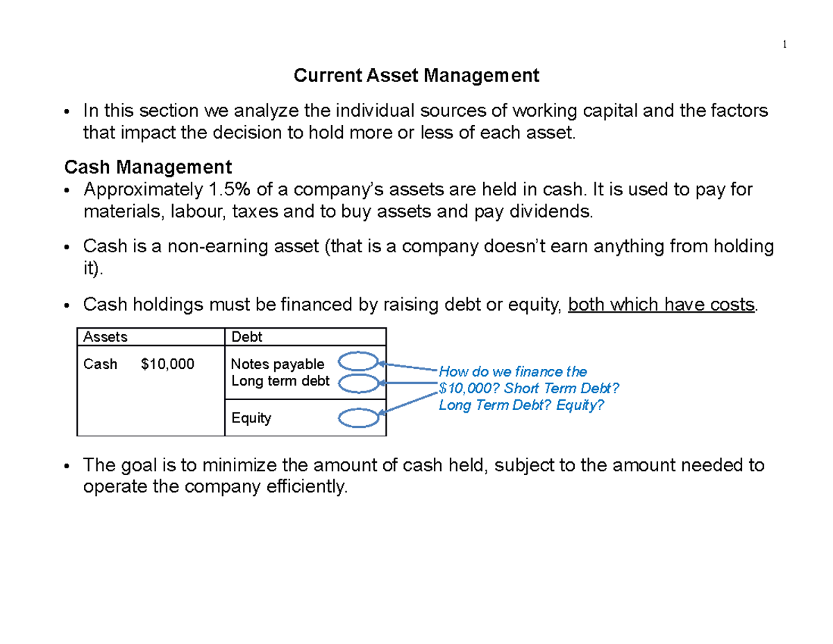 Current Asset Management - Cash Management Approximately 1% of a ...