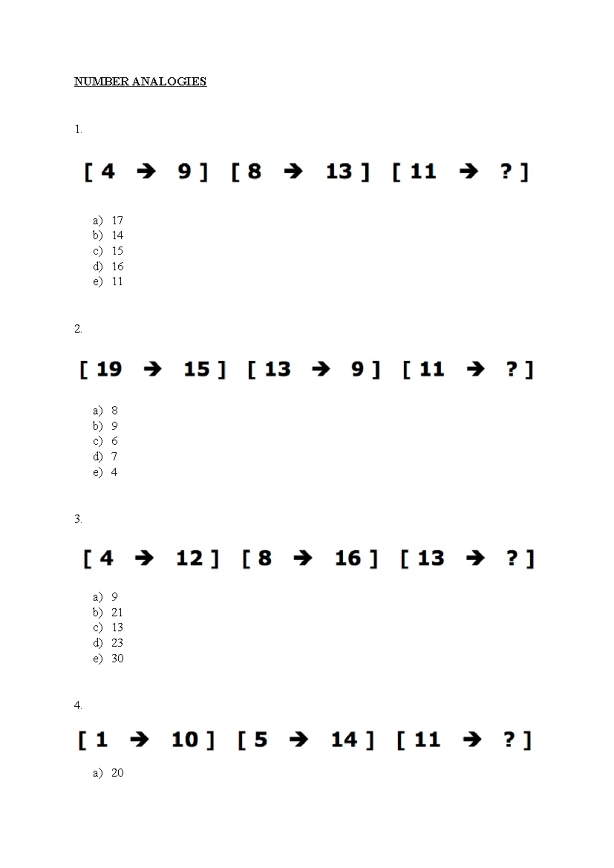 Number Analogies (done) - Cognitive ability test 4 - NUMBER ANALOGIES a ...