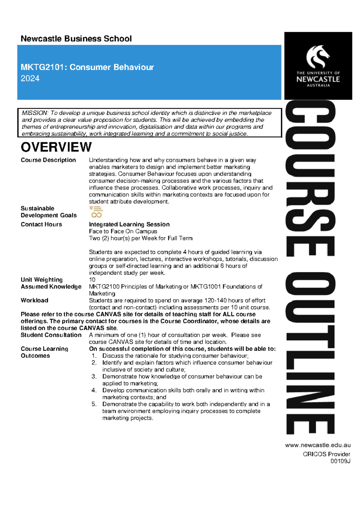 MKTG2101 2024 SEM1 Newcastle - Newcastle Business School MKTG2101 ...