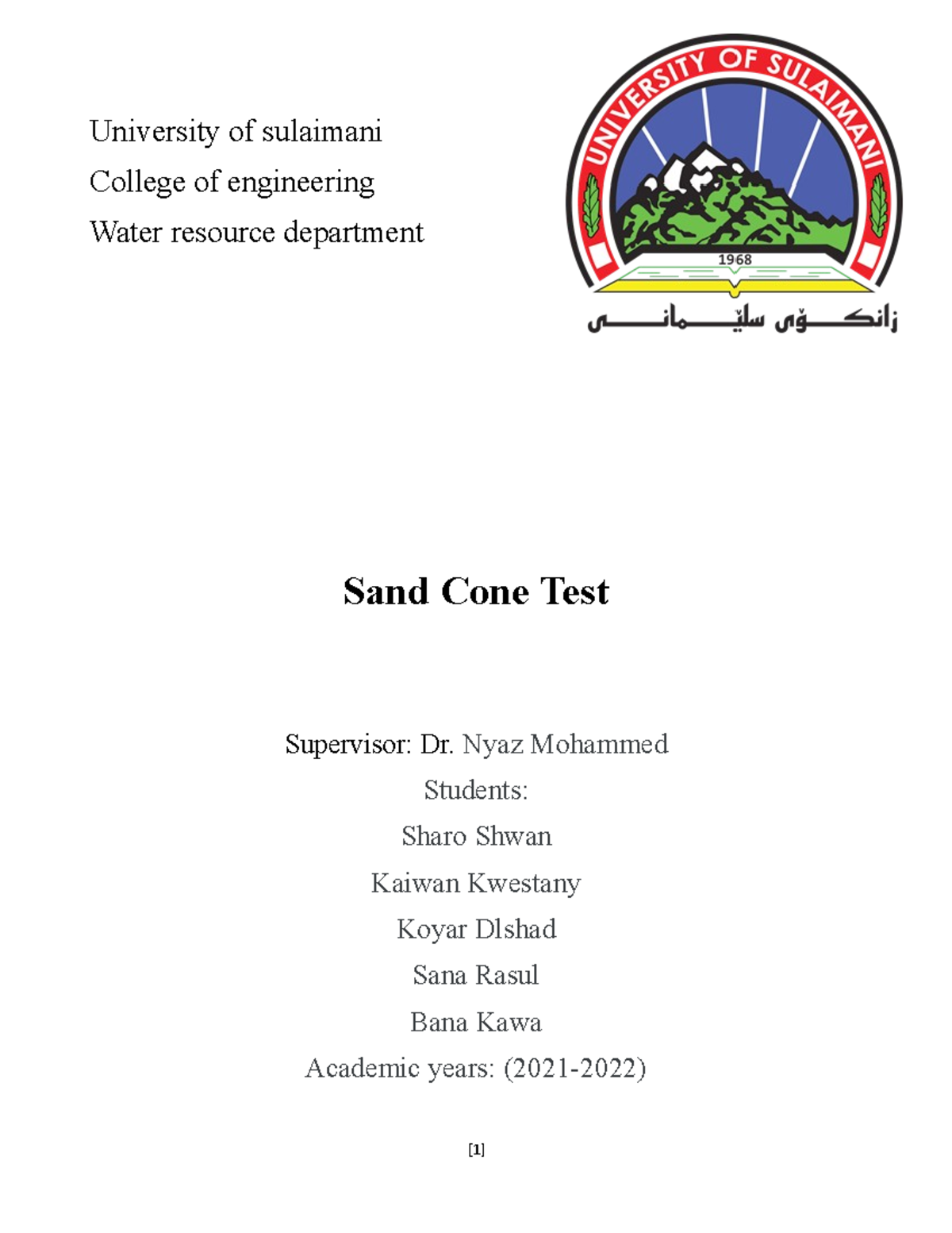 Sand cone test lab Fluid mechanic and pipe Lab Expirement - University ...