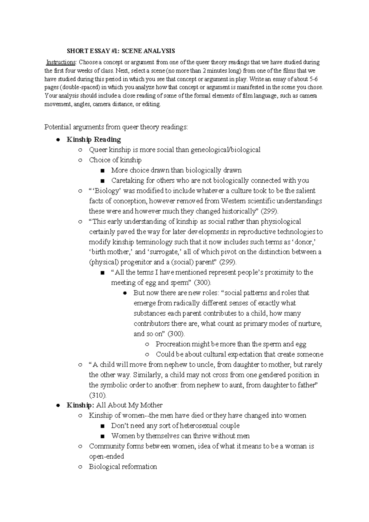 Essay 1 Brainstorming - SHORT ESSAY #1: SCENE ANALYSIS Instructions ...